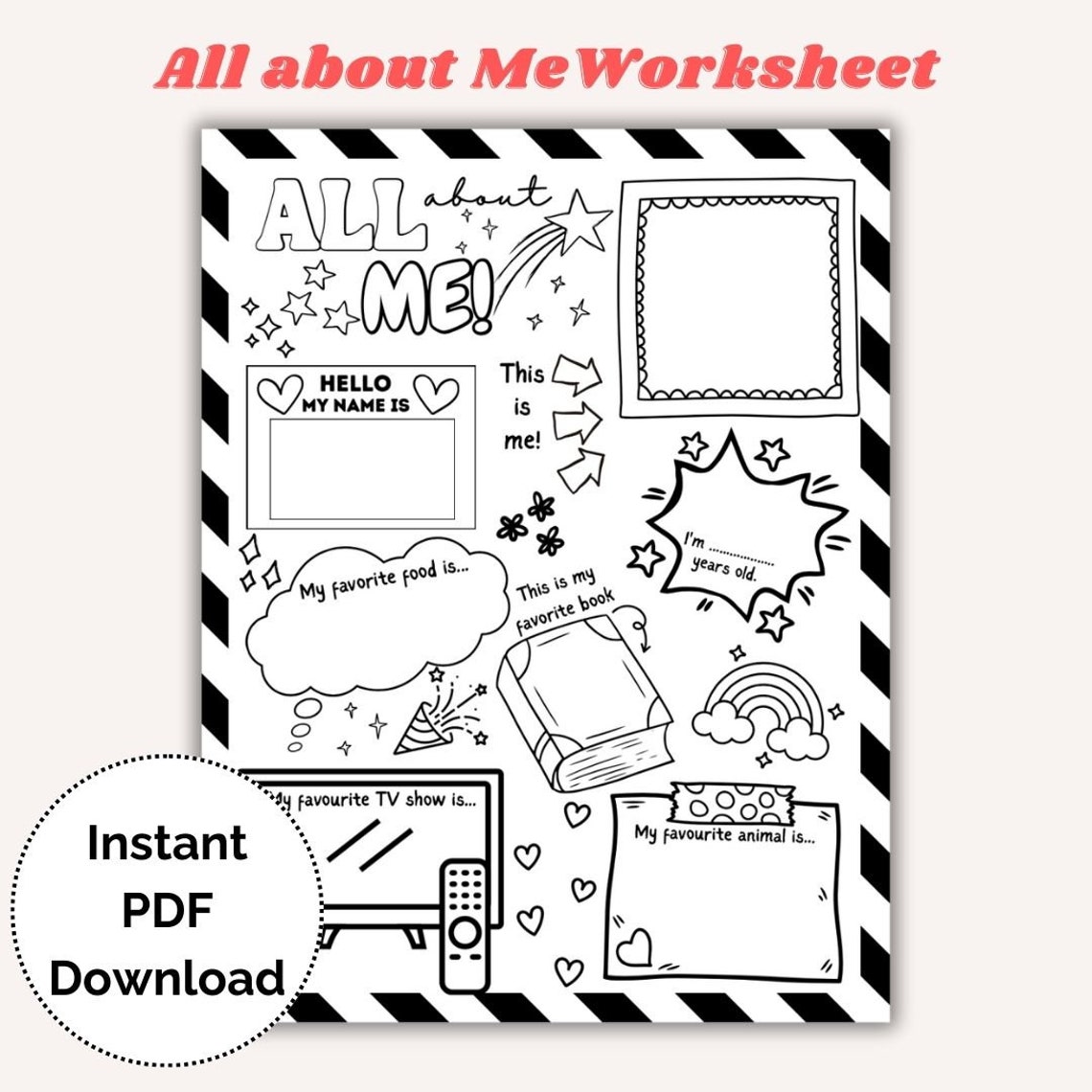 All About Me Preschool Graduation Kids Worksheet Coloring Card ...