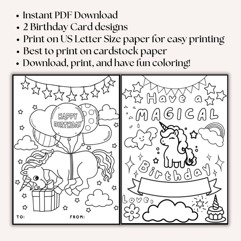 Kids Unicorn Personalized Coloring Birthday Card Printable Preschool ...