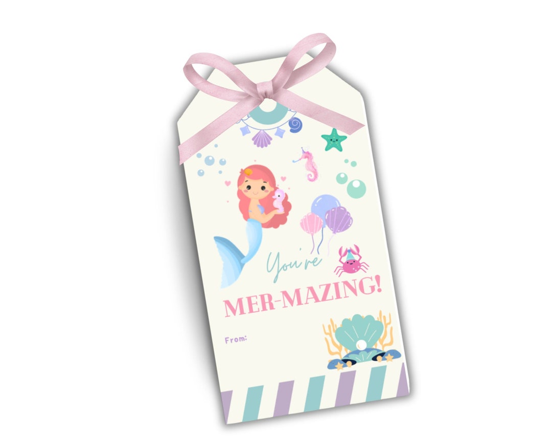 Kid Mermaid Gift Tag Printable Thank You Tags Girl Birthday Party Theme ...