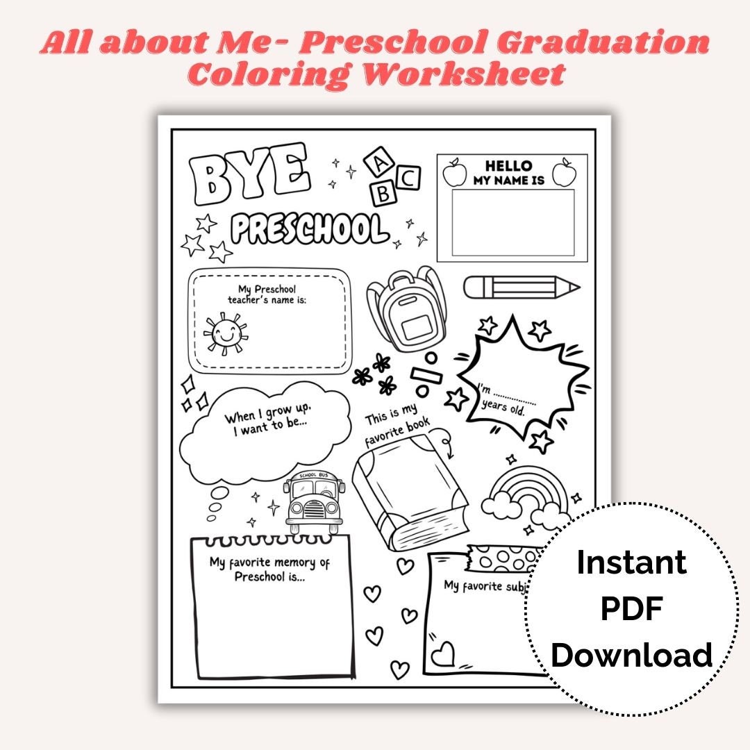 All About Me Preschool Graduation Kids Worksheet Coloring Card ...