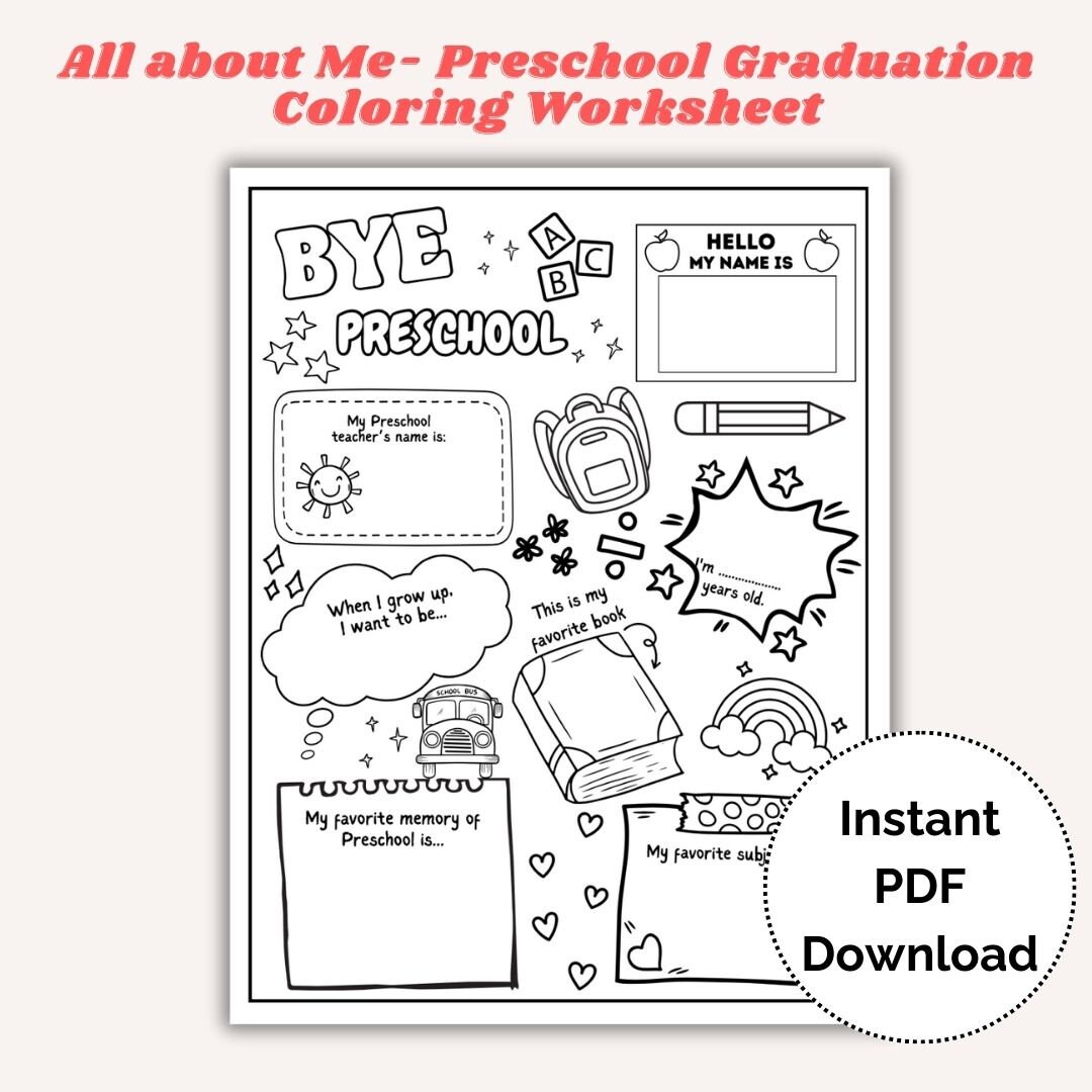 All About Me Preschool Graduation Kids Worksheet Coloring Card ...