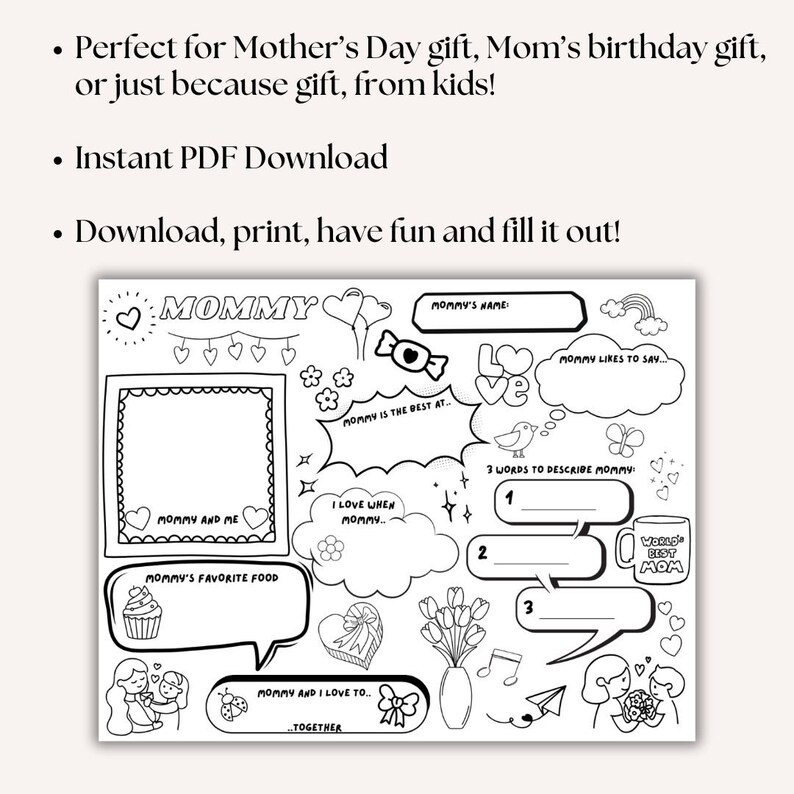 Mother's Day Coloring Page Printable Coloring Page, Mother's Day Gift ...