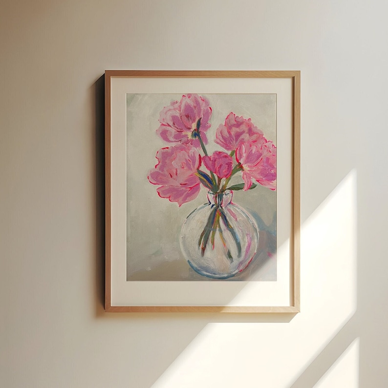 Pink Peony Floral Still Life Painting | Fine Art Print - Etsy