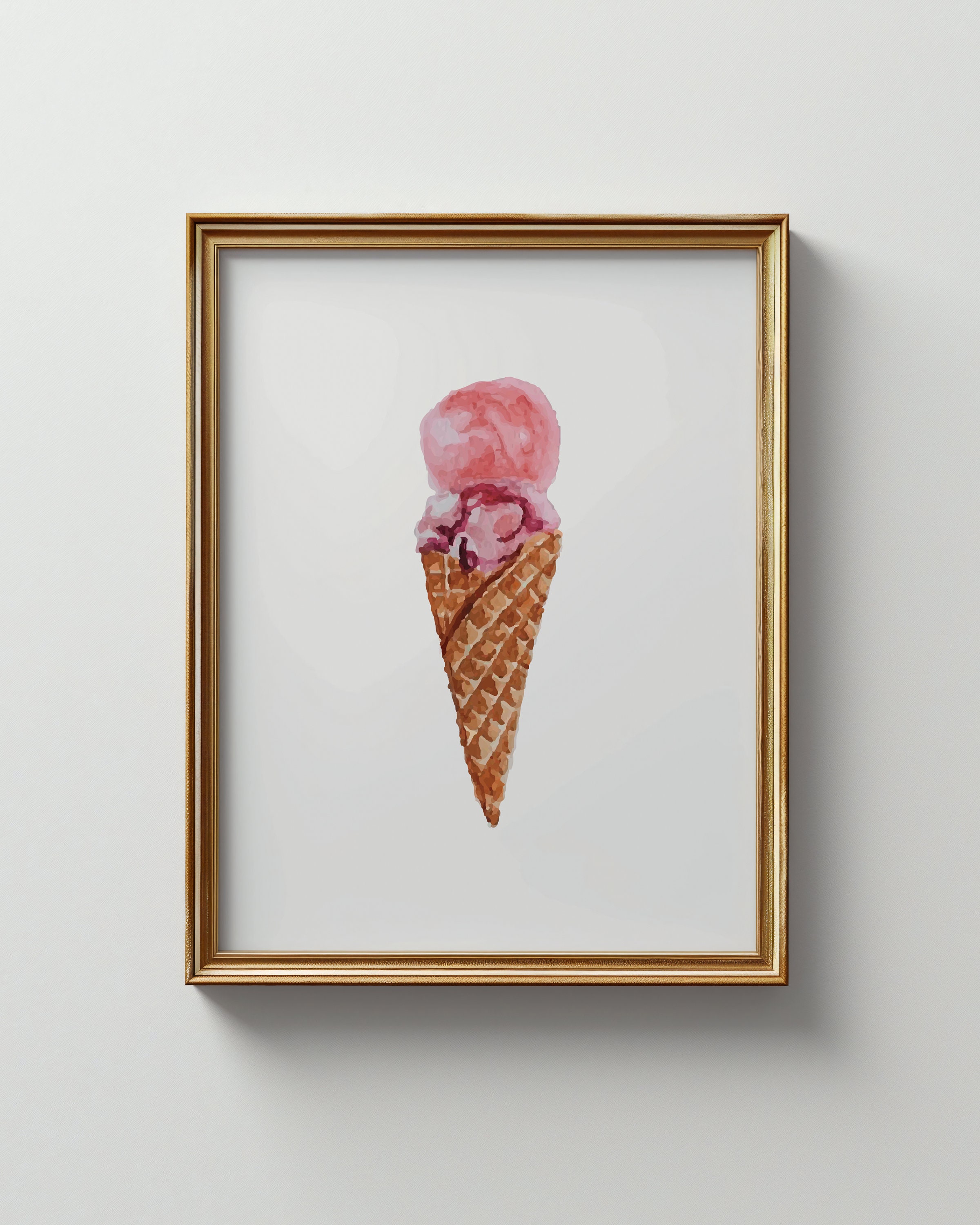 Pink Ice Cream Art Print | Unframed Ice Cream Acrylic Painting Print ...