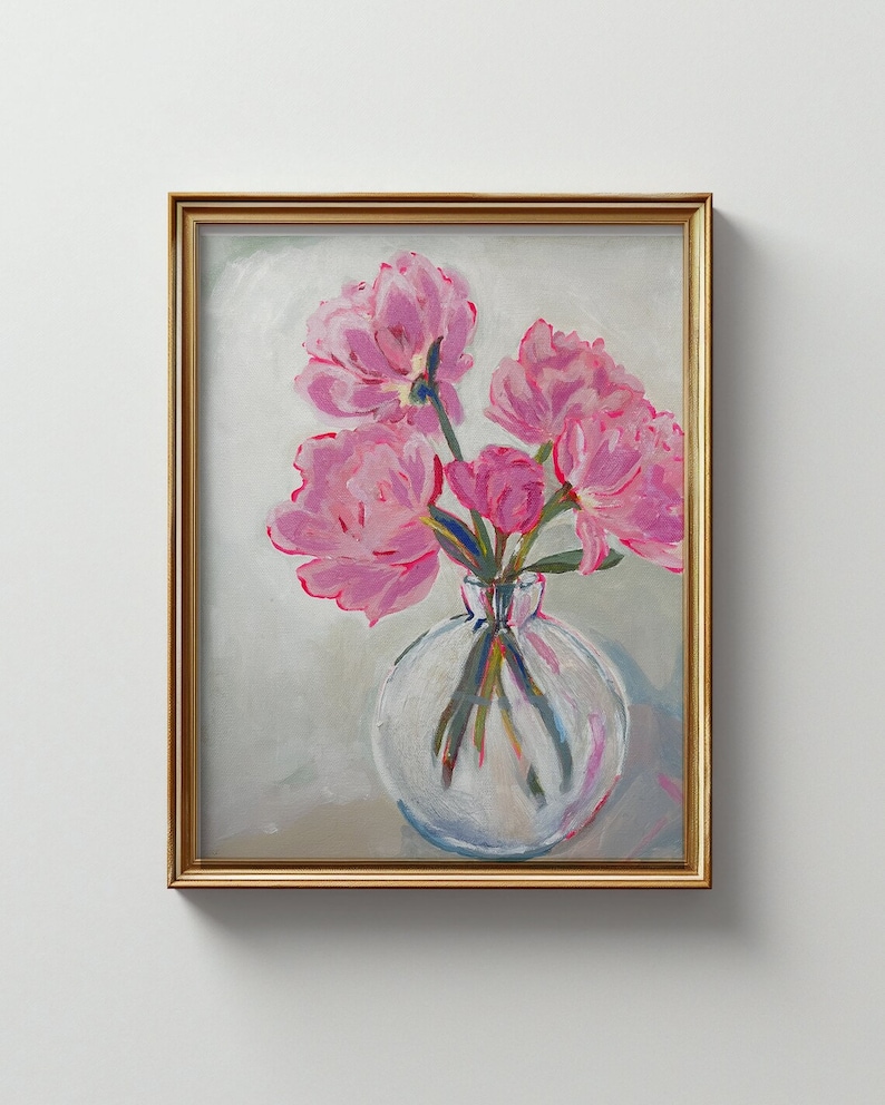 Pink Peony Floral Still Life Painting | Fine Art Print - Etsy
