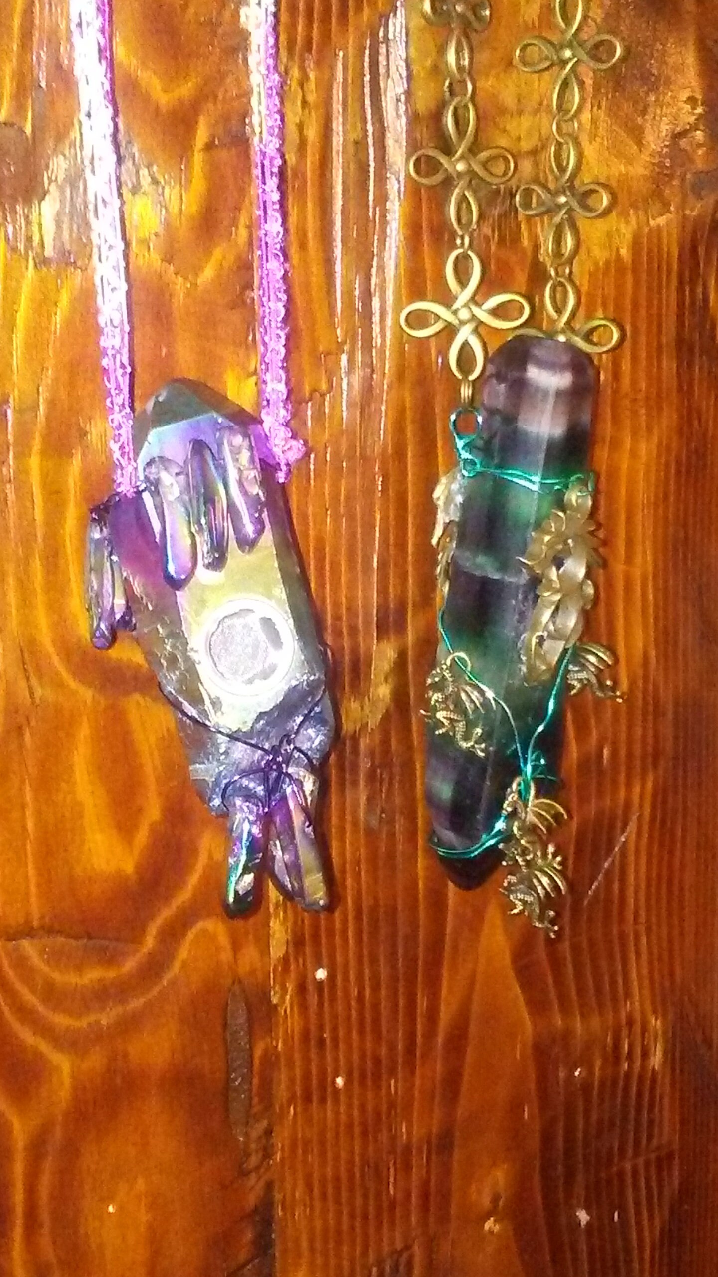 Rainbow Aura Bismuth Crystal Pipe on Rainbow Ribbon -- Wear Your Pipe ...