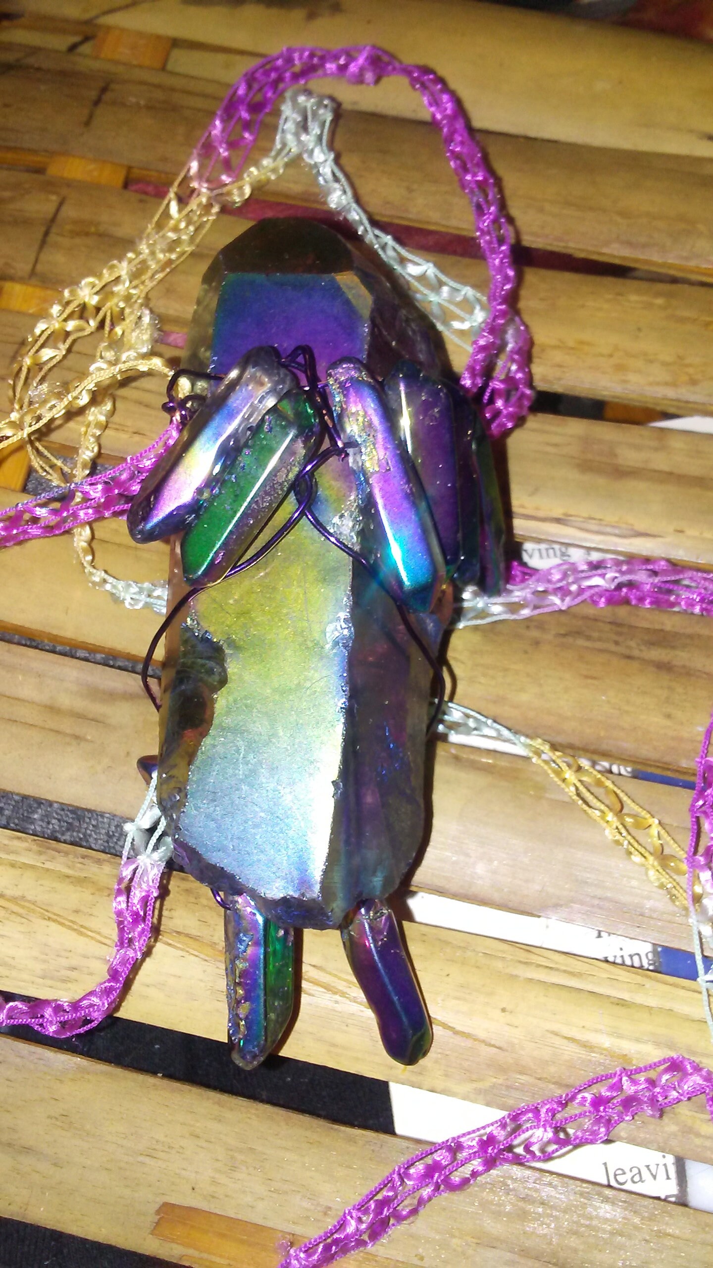 Rainbow Aura Bismuth Crystal Pipe on Rainbow Ribbon Wear - Etsy