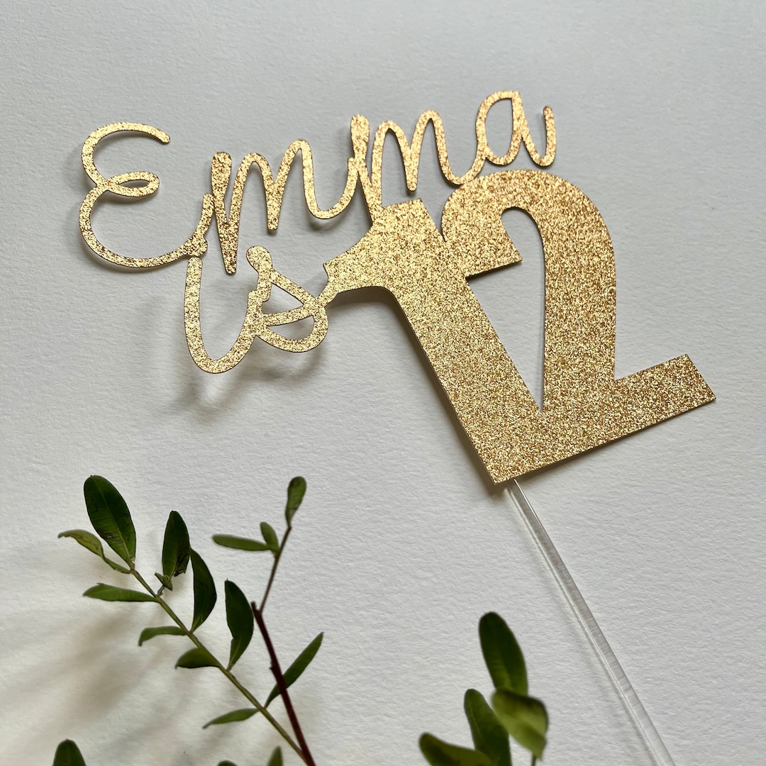 Personalised Name Glitter Birthday Cake Topper, Cardstock Birthday ...