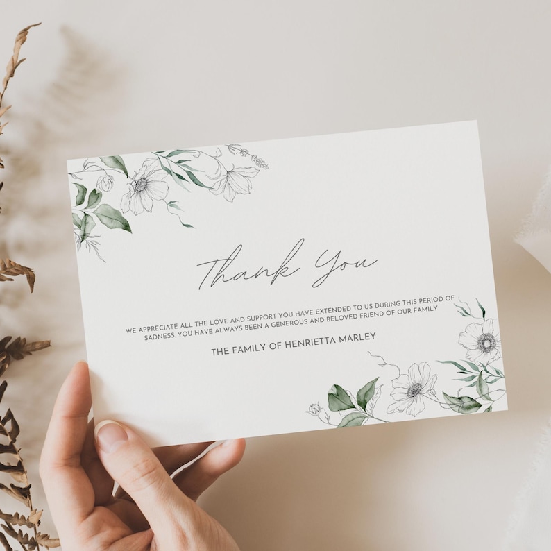 Elegant Funeral Thank You Note Digital Template, Editable Memorial ...
