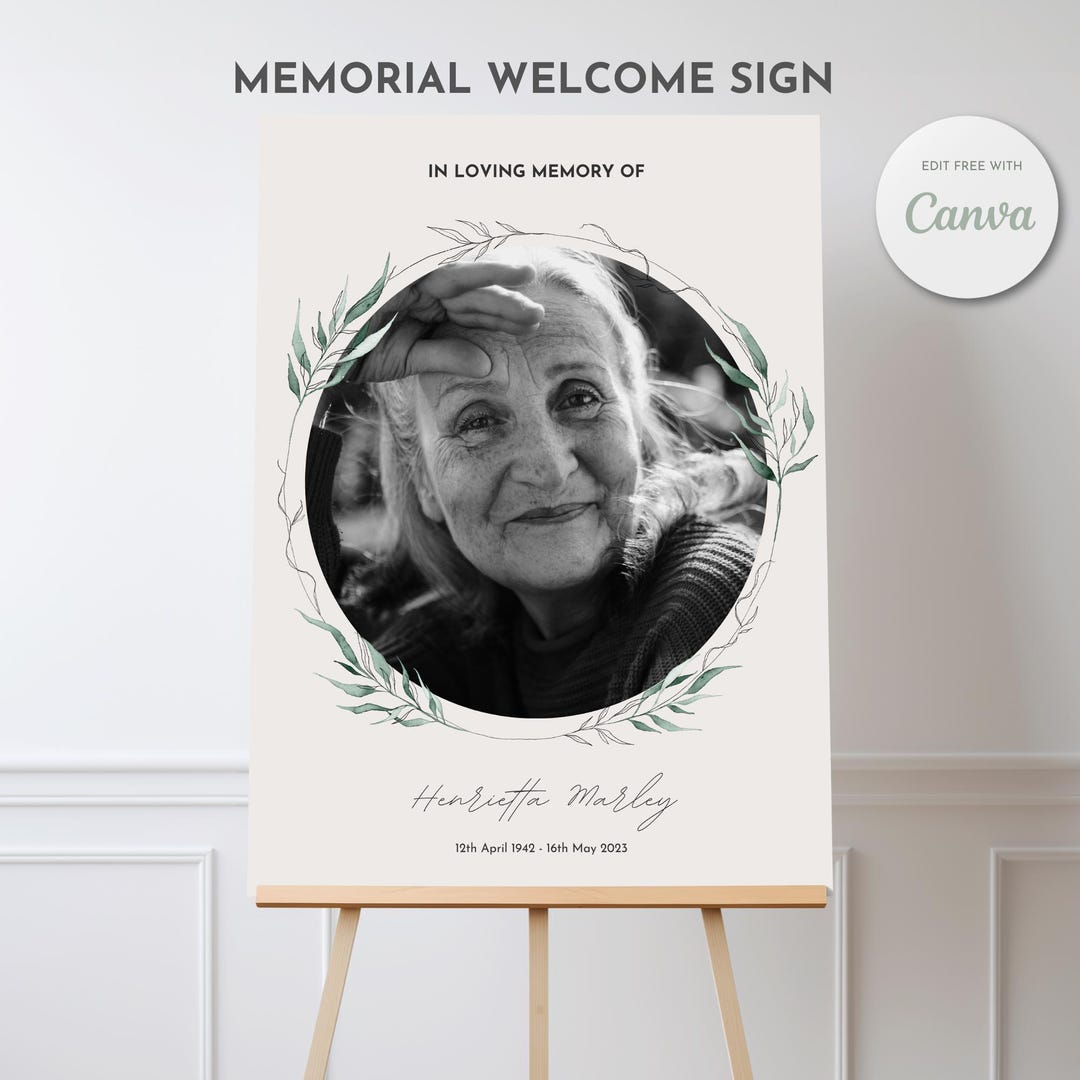 Memorial Funeral Welcome Sign, Celebration of Life Poster, Remembrance ...