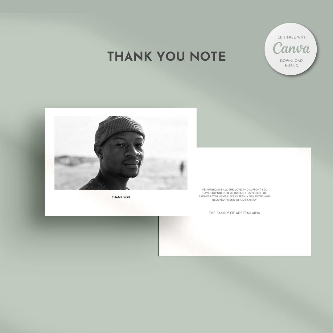 Elegant Funeral Thank You Note Digital Template, Editable Memorial ...