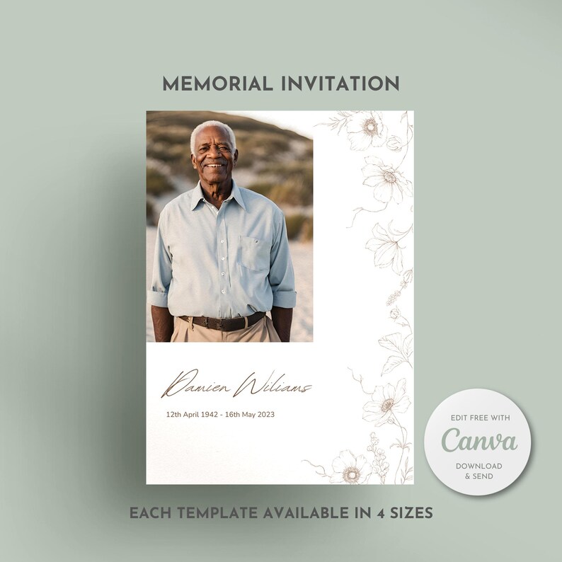 Editable Memorial Service Invitation With Photo, Digital Celebration of ...