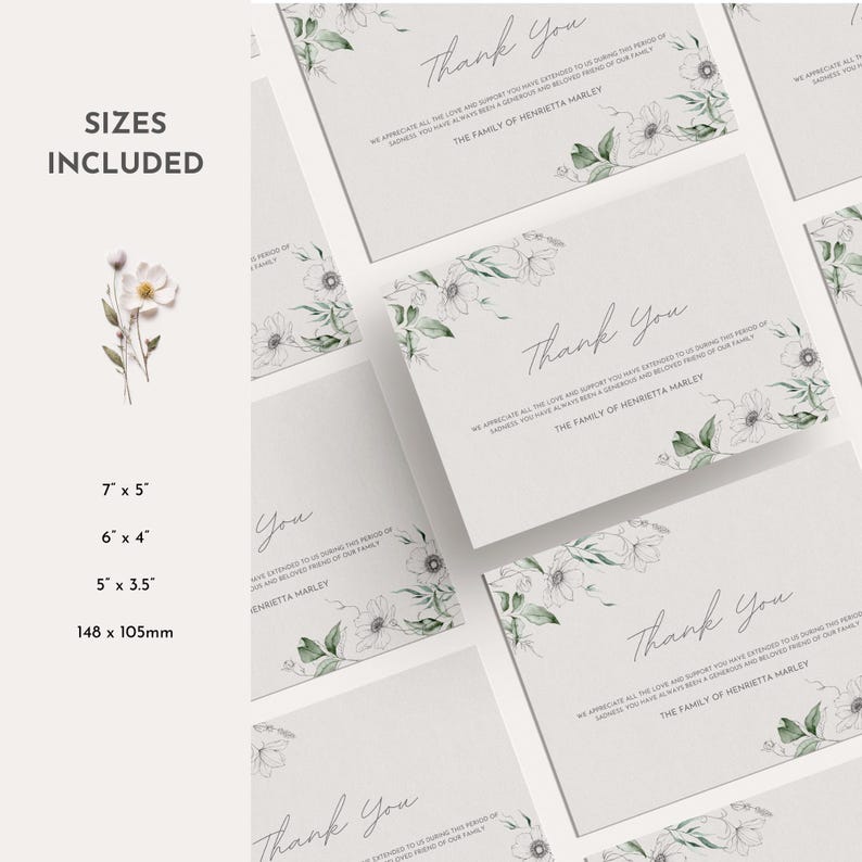 Elegant Funeral Thank You Note Digital Template, Editable Memorial ...