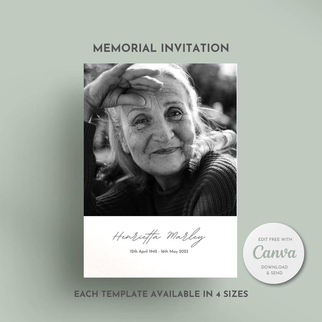 Celebration of Life Invitation Template, Elegant Canva Funeral Service ...