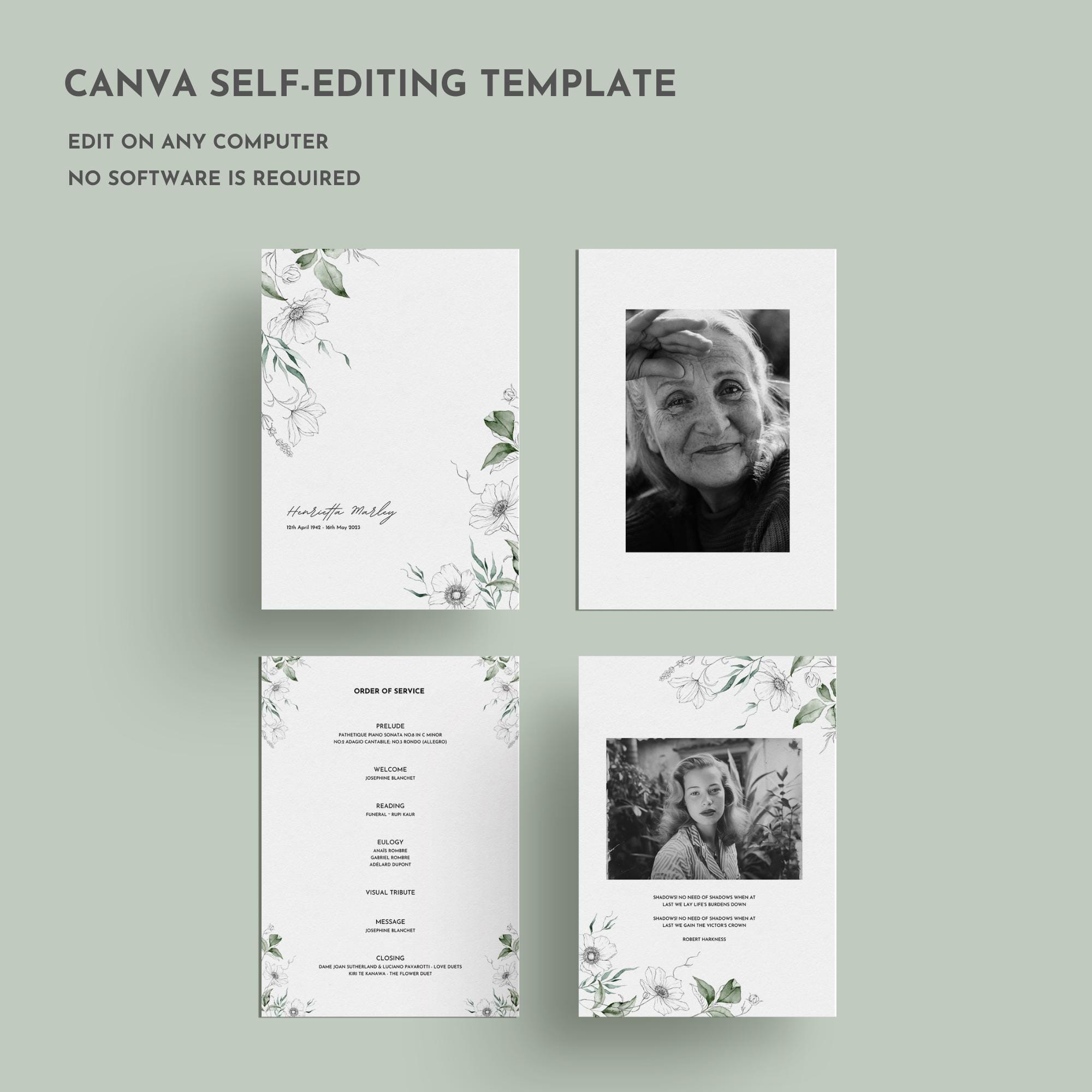 Funeral Program Canva Template, Celebration of Life Memorial Booklet ...