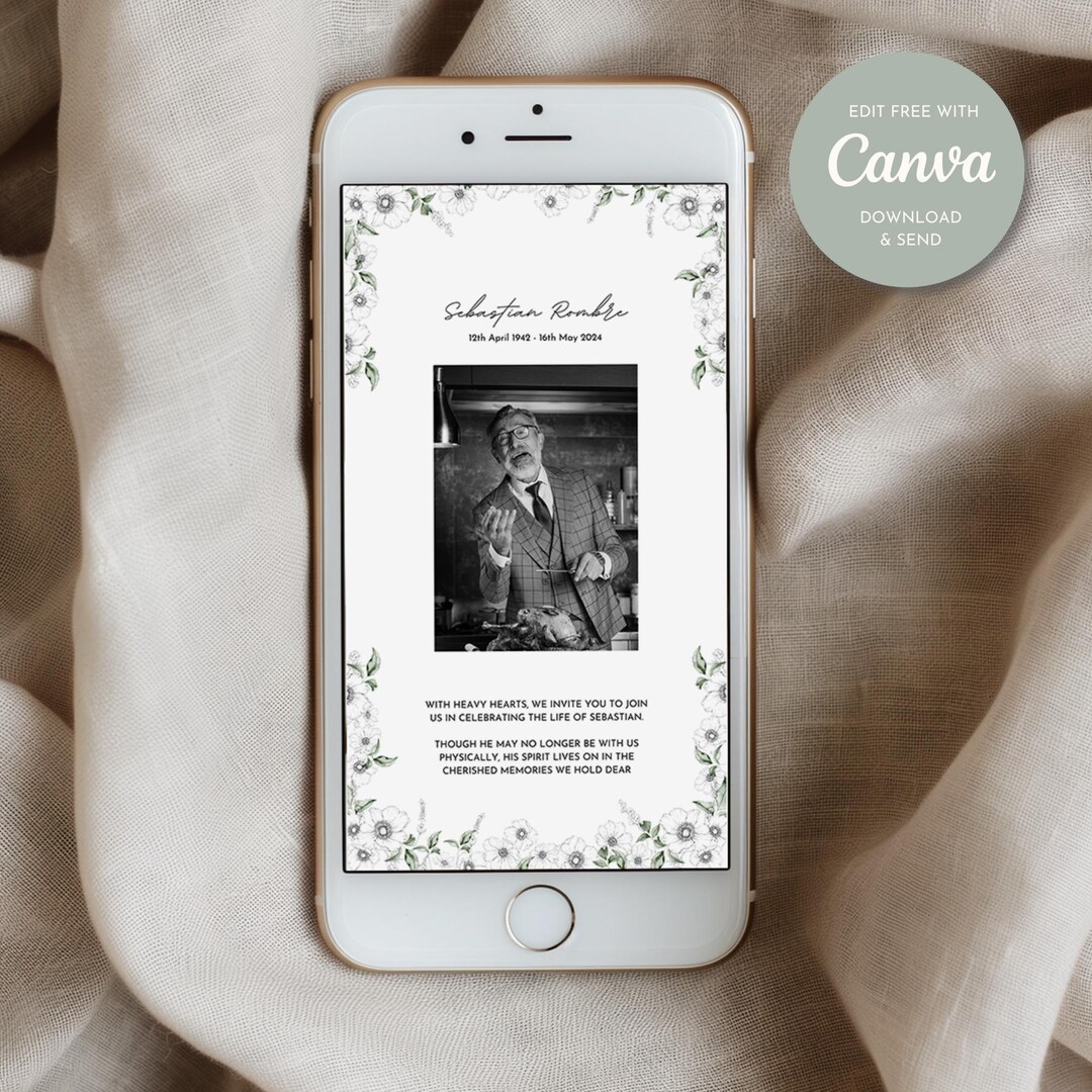 Celebration of Life Animated Phone Invitation, Digital Funeral Invite ...