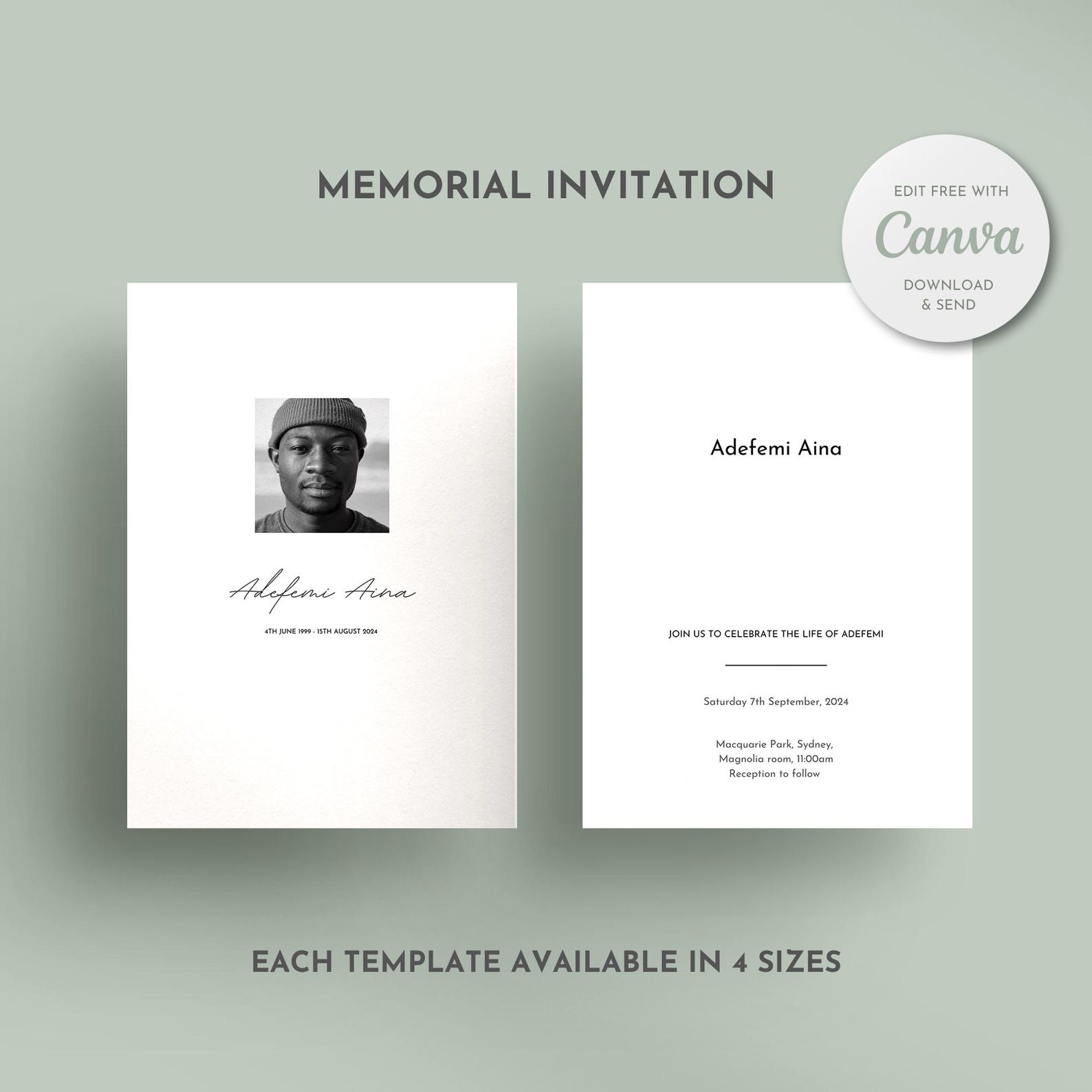Celebration of Life Invitation Template, Elegant Canva Funeral Service ...