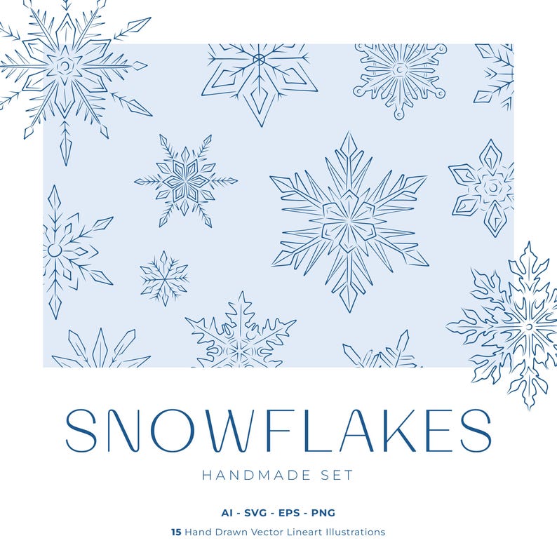 Snowflakes Hand Drawn Lineart, Minimal Lineart Illustrations, Vector ...