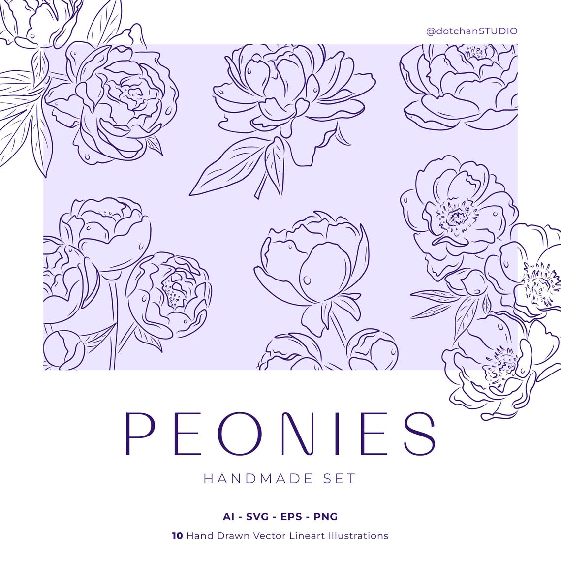 Peonies Hand Drawn Lineart, Minimal Lineart Illustrations, Vector Art ...