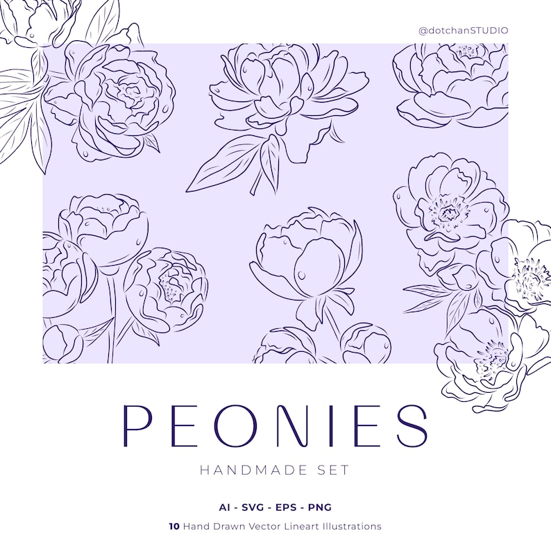 Peonies Hand Drawn Lineart, Minimal Lineart Illustrations, Vector Art ...