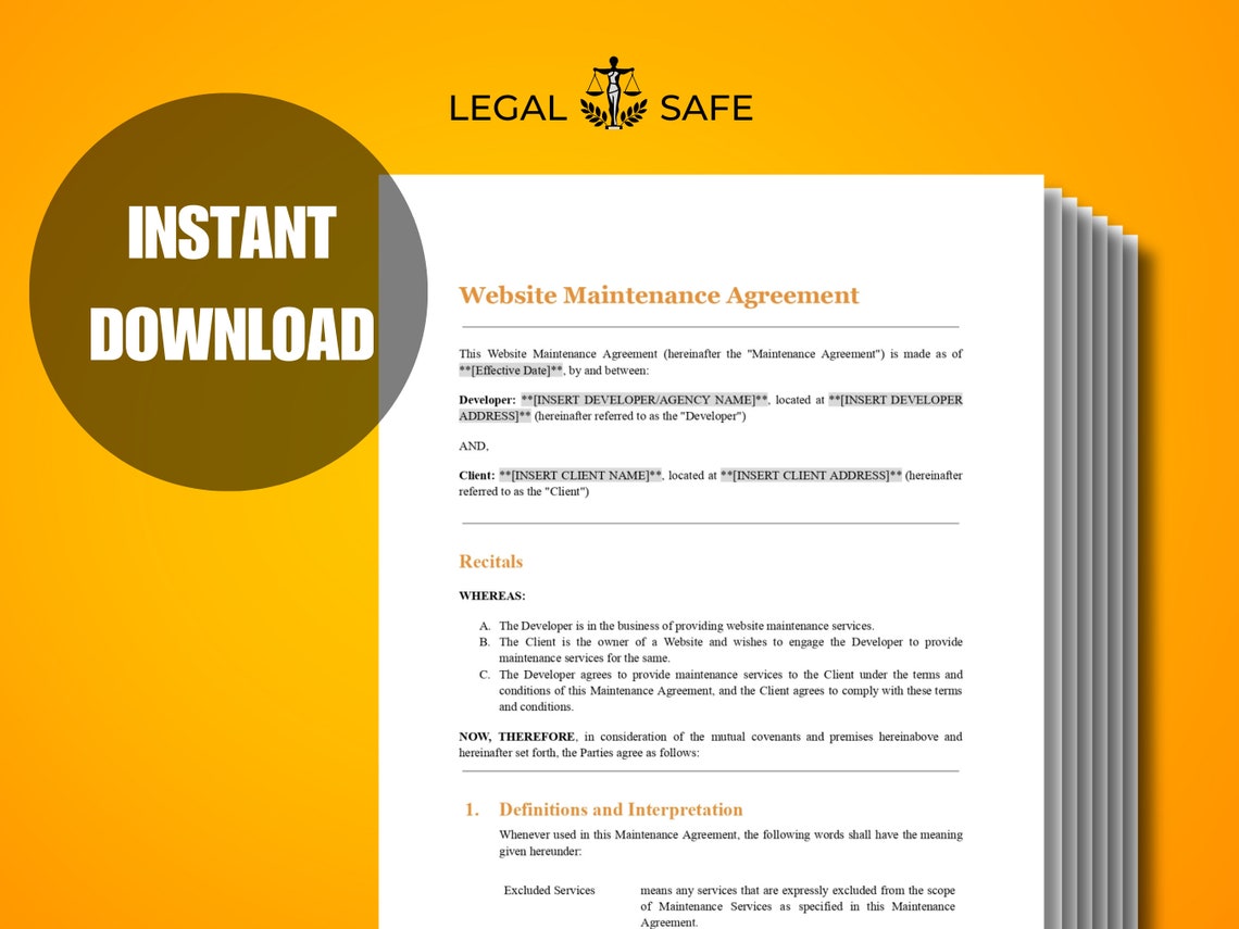 Detailed Website Maintenance Contract Template - Etsy