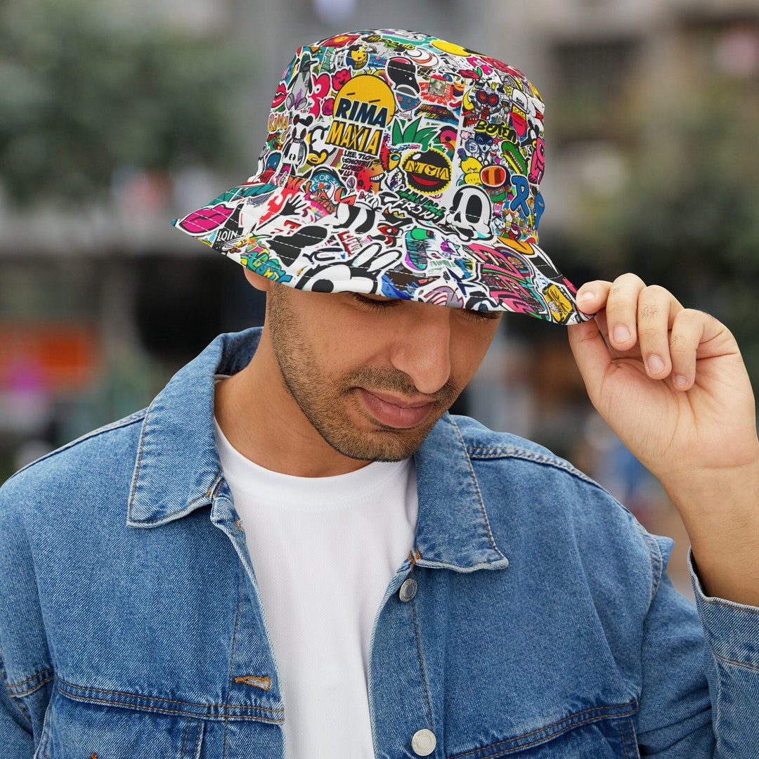 Stickerbomb Bucket Hat Designer Bucket Hat - Etsy
