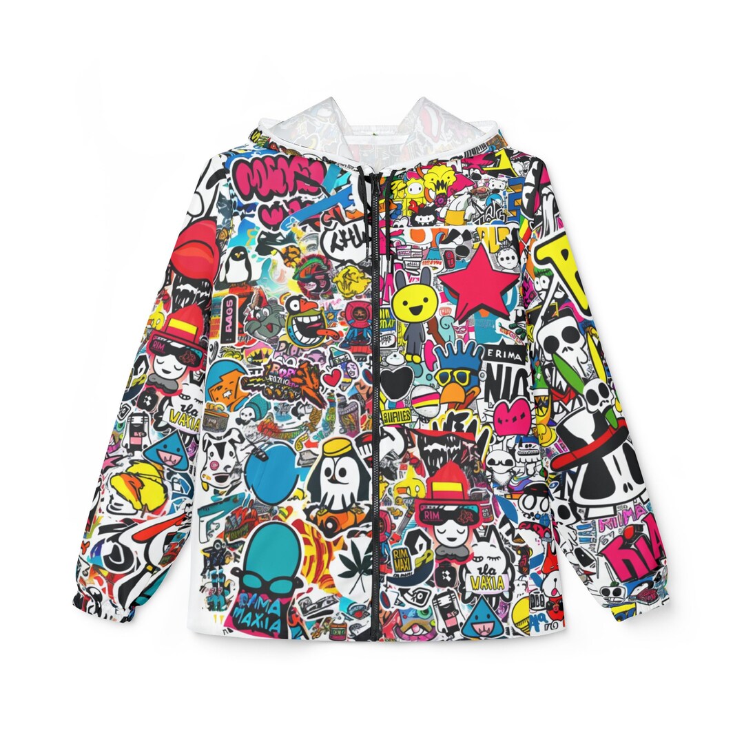 Windbreaker Jacket Sticker Bomb Art Designer Jacket by Rima Maxia - Etsy