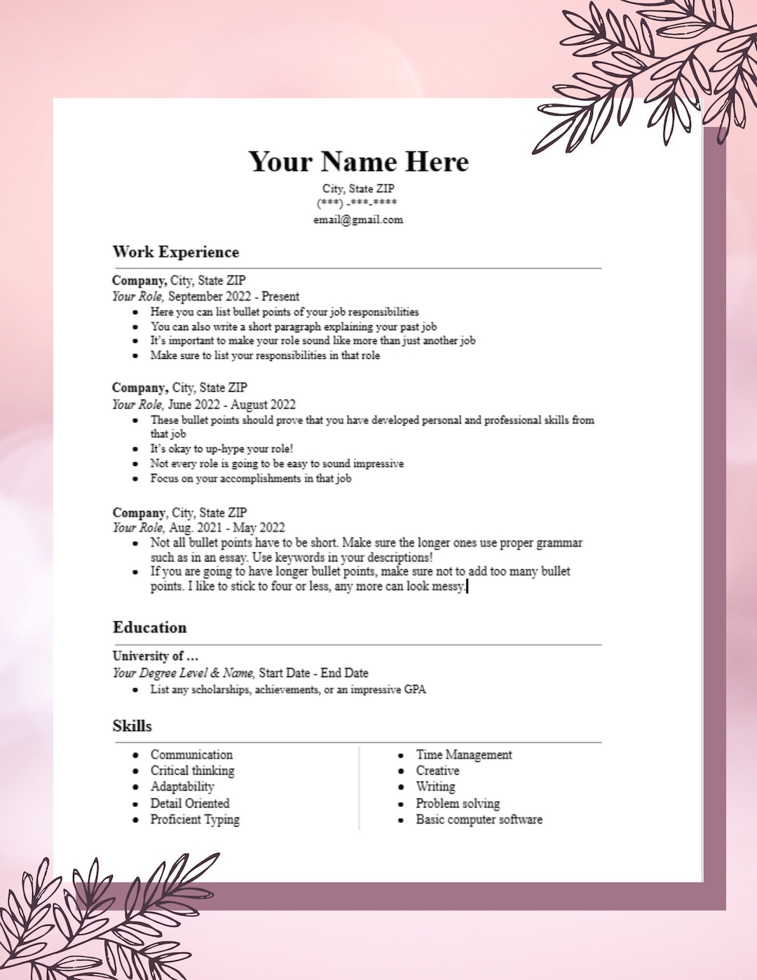 Best Resume Template & Guide for Your New 2024 Career - Etsy