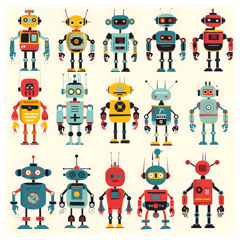Retro Robot Art - Etsy
