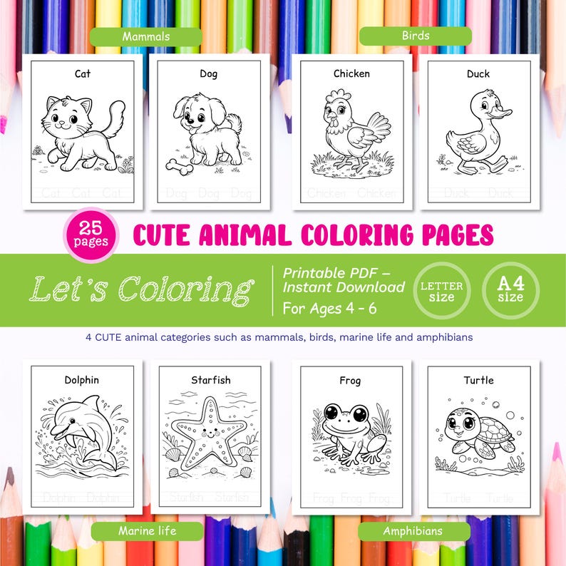 Cute Animal Coloring Pages for Kids | Printable Coloring Book for Ages ...