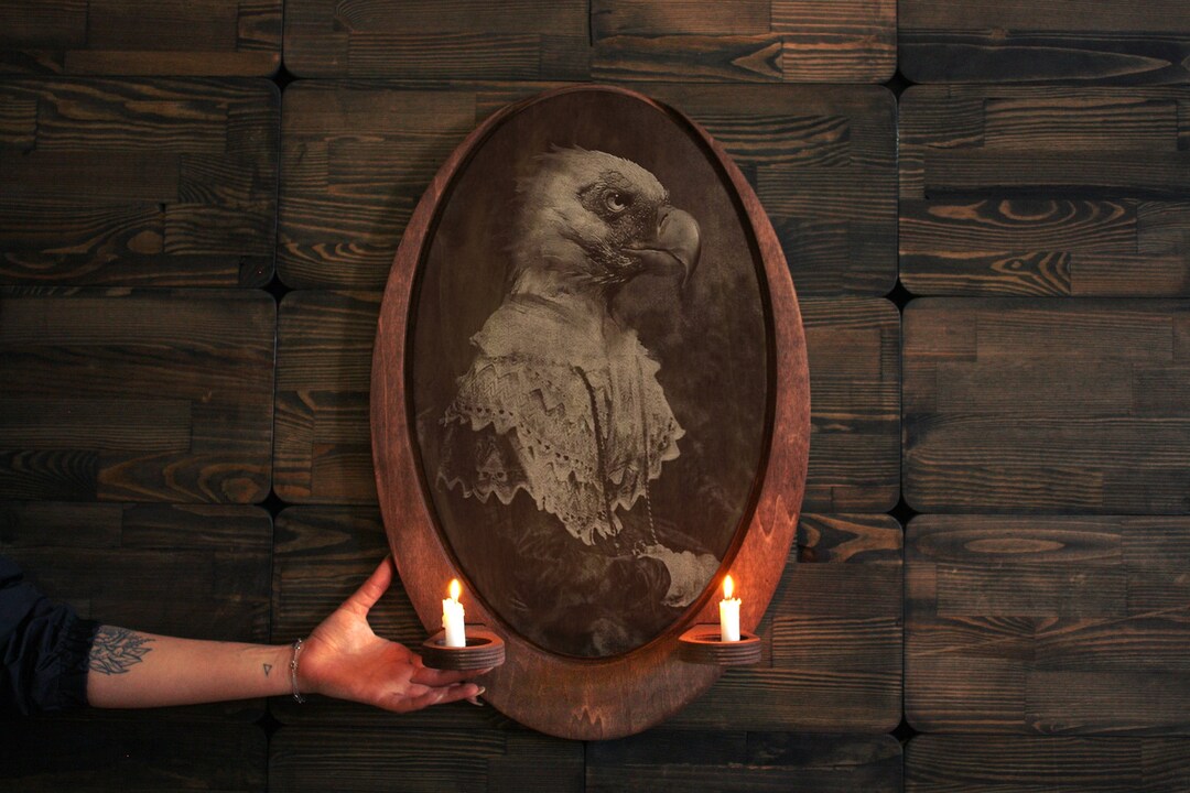 Gothic Eagle Art Portrait:vintage Wooden Wall Plaque With Candle ...