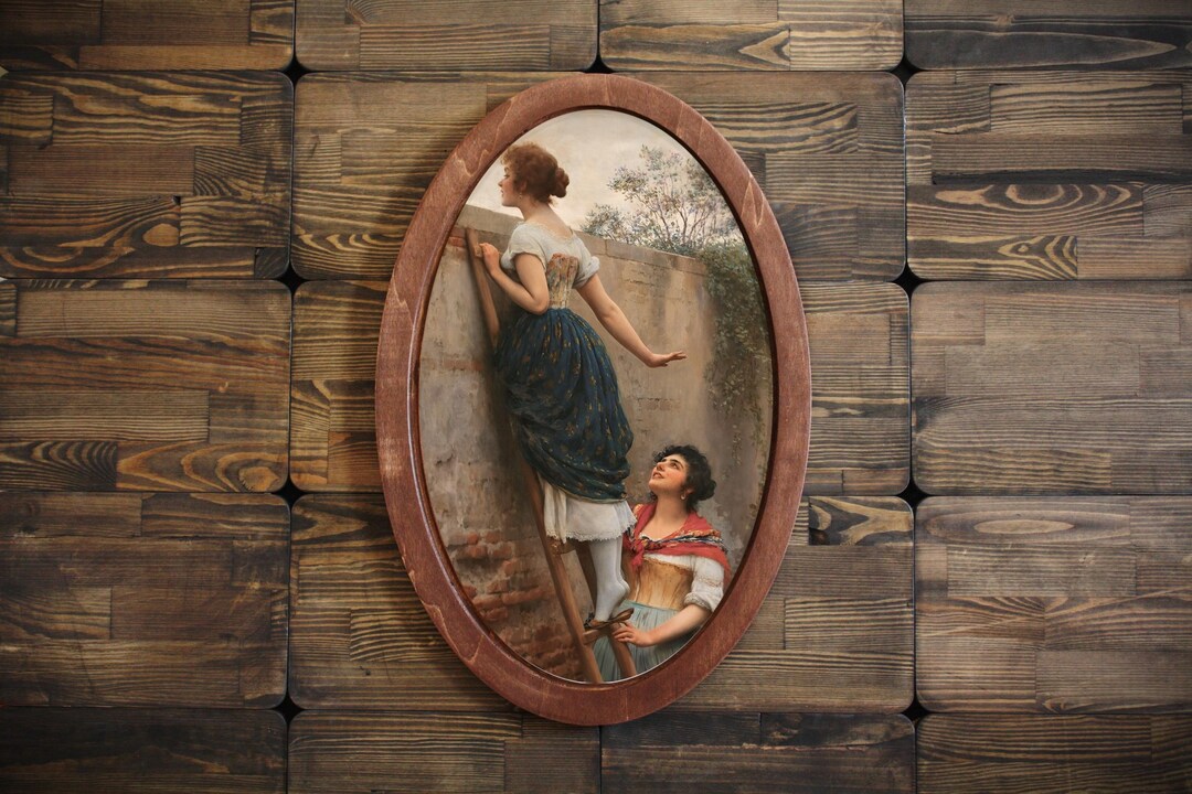 Victorian Women Painting:oval Wooden Plaque Wall Art (24x16inc),wall ...