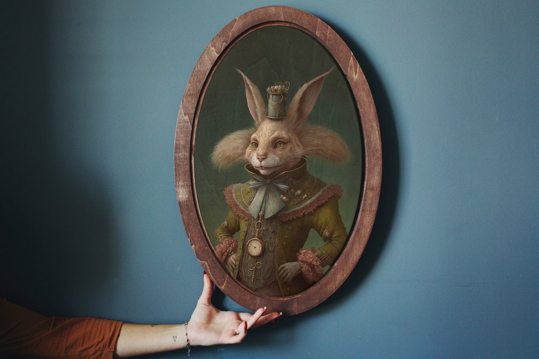 Victorian Rabbit Portrait,wall Plaque,wooden Decor Plaque,vintage ...