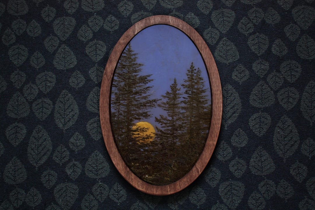 Full Moon in the Forest,wall Plaque,wooden Decor Plaque,oval Plaque ...