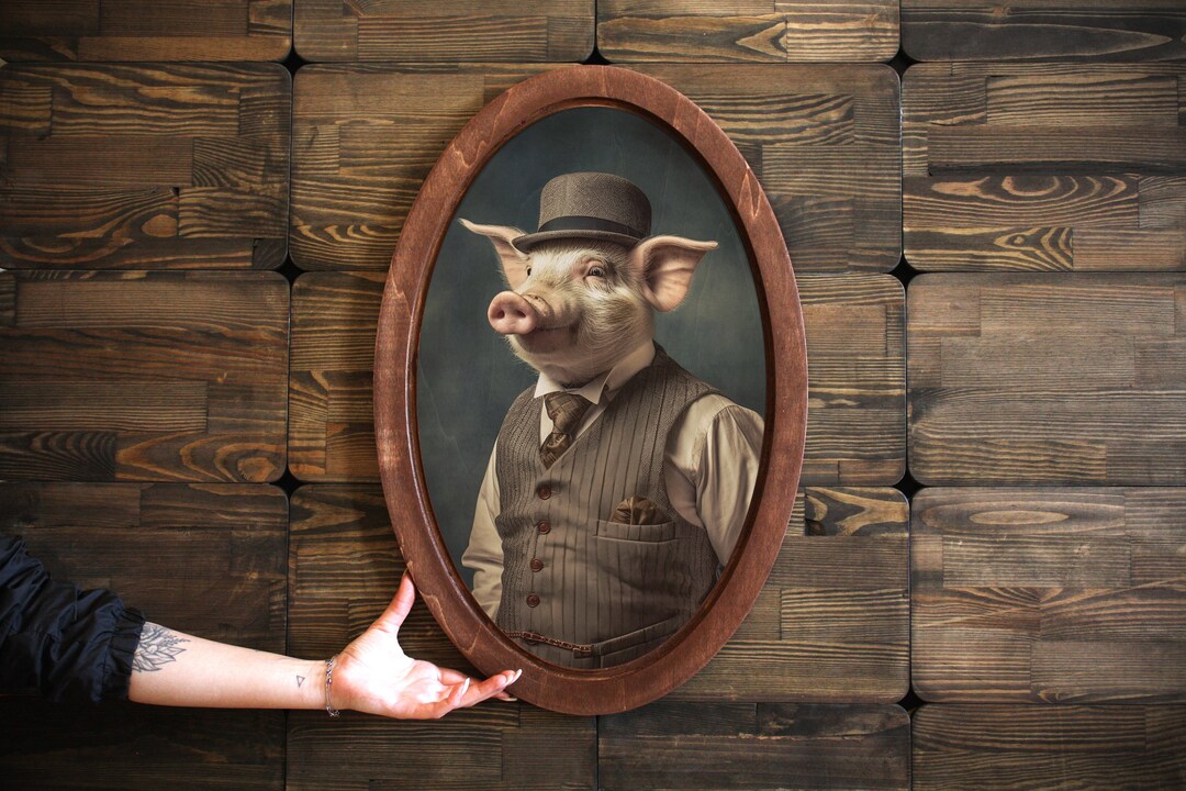 Pig Victorian Portrait,victorian Art,wooden Decor Plaque, Vintage Still ...