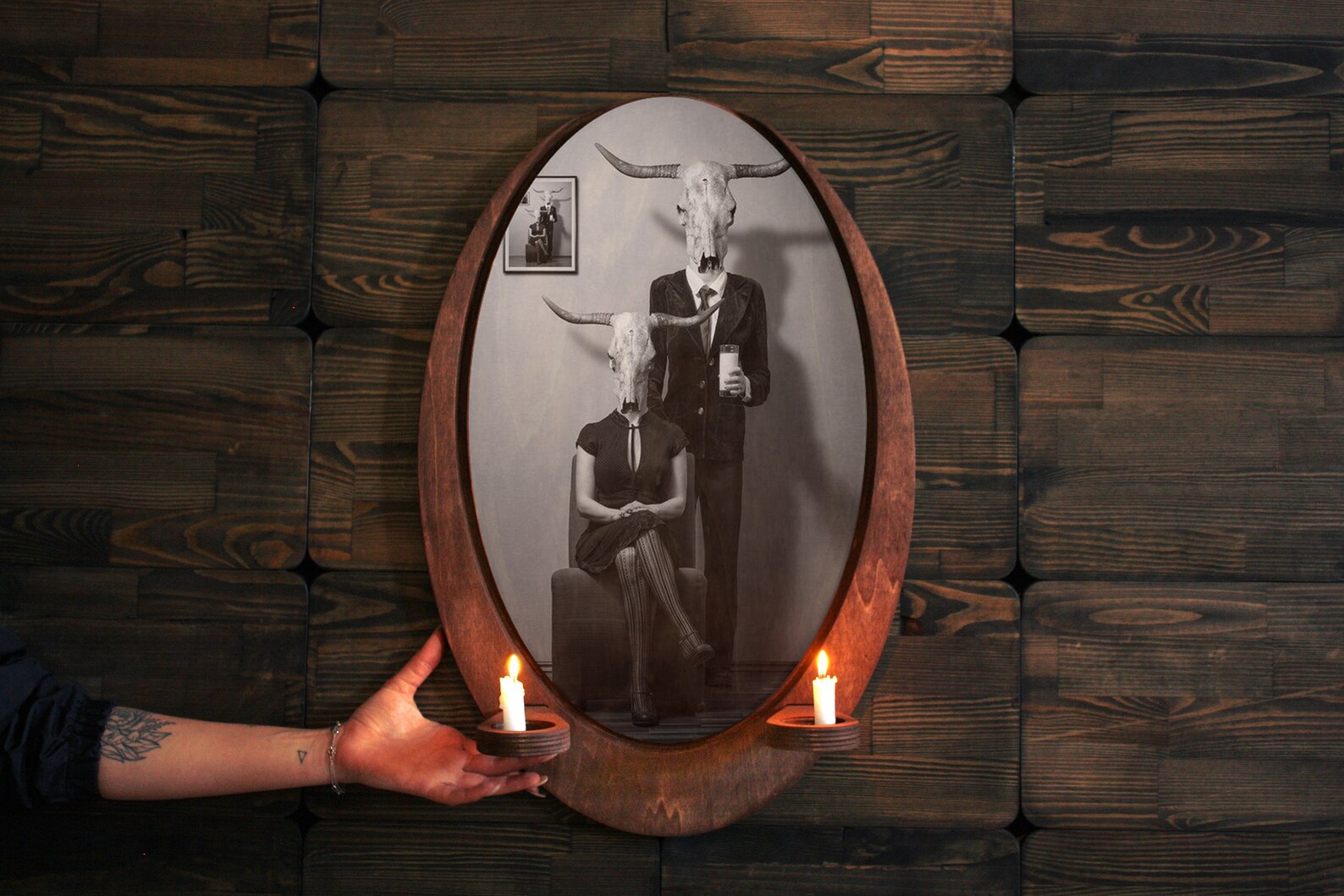 Bull Skull Couple Wall Art,wooden Wall Plaque,wooden Candle Holder ...