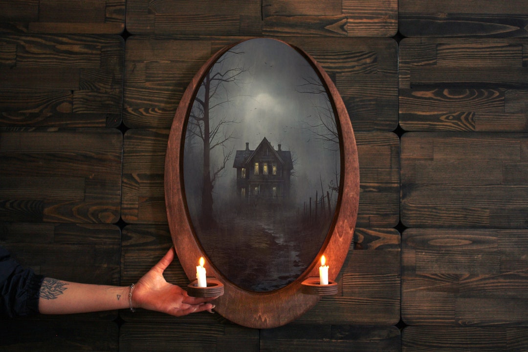 Horror House Painting,goth Candle Holder,gothic Wall Art,halloween Fall ...