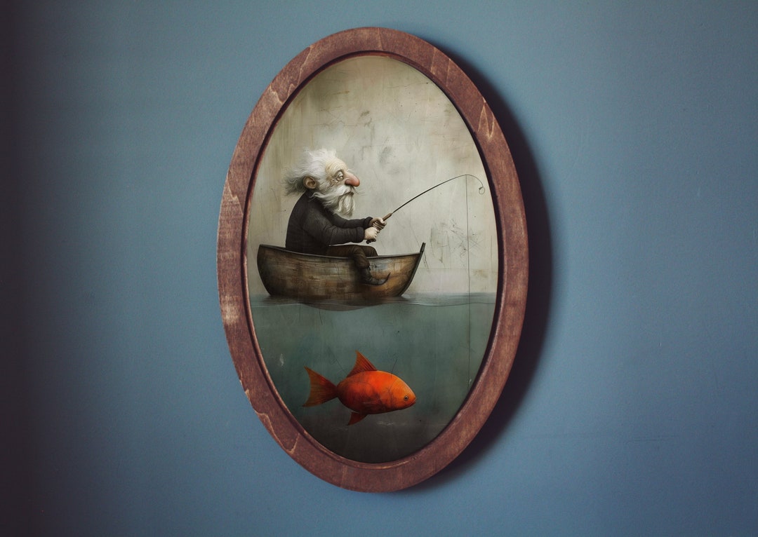 Fisherman on the Boat,red Fish Painting,gothic Wall Art,victorian Art ...