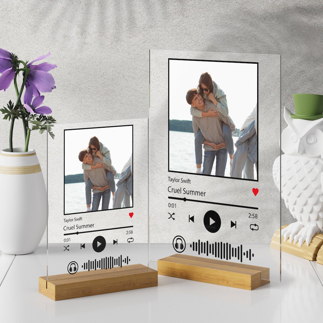 Personalised Music Song Plaque With LED Wood Base Customized Acrylic ...