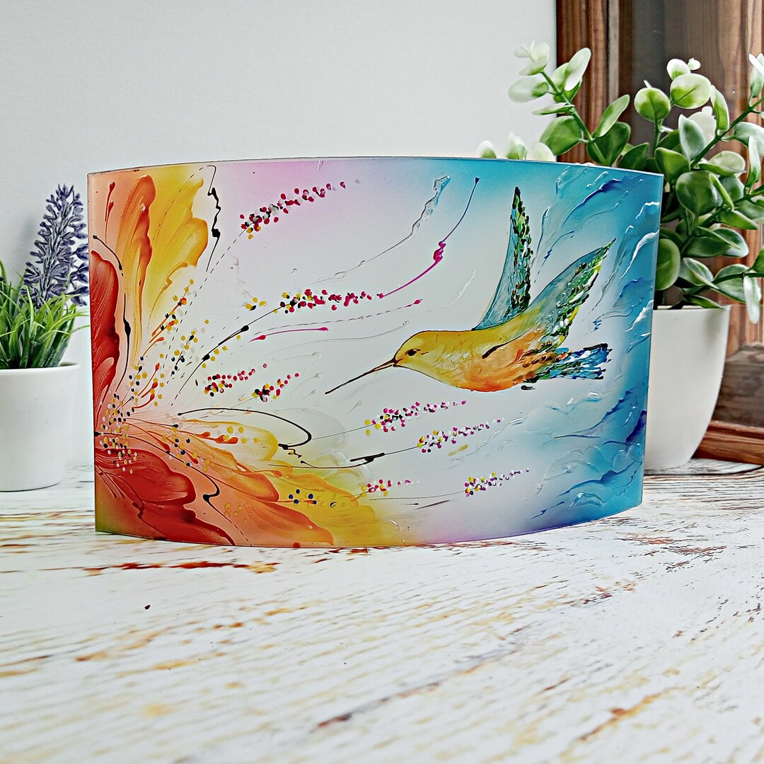 Hand-painted Hummingbird Glass Panel, Fused Glass Art - Etsy