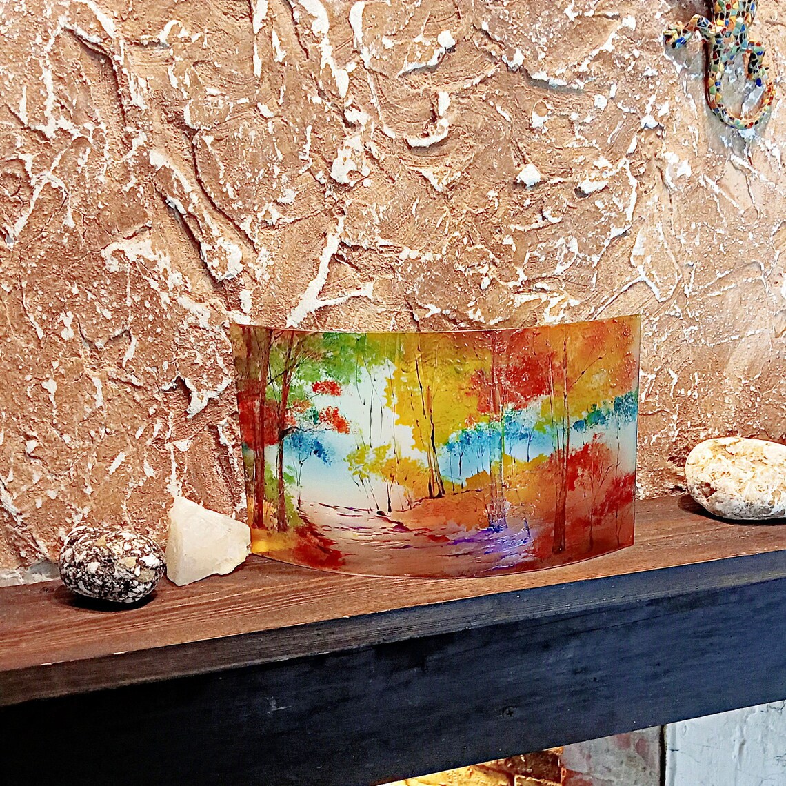 Glass Curve Painting Nature Free Standing Glass Screen Stained Glass ...