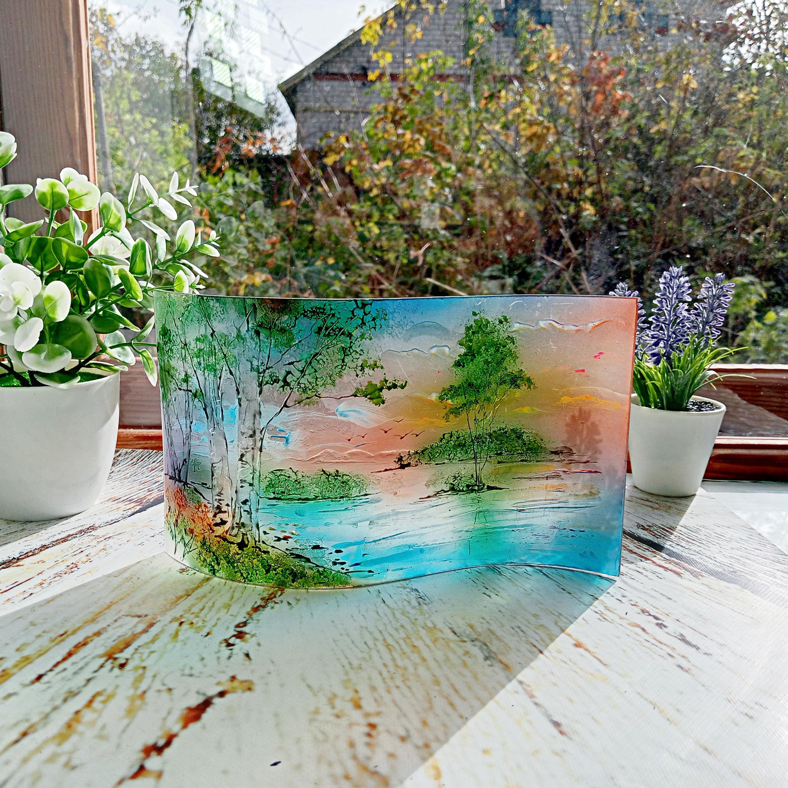 Hand-painted Glass Nature Scene, Free Standing Art Panel - Etsy