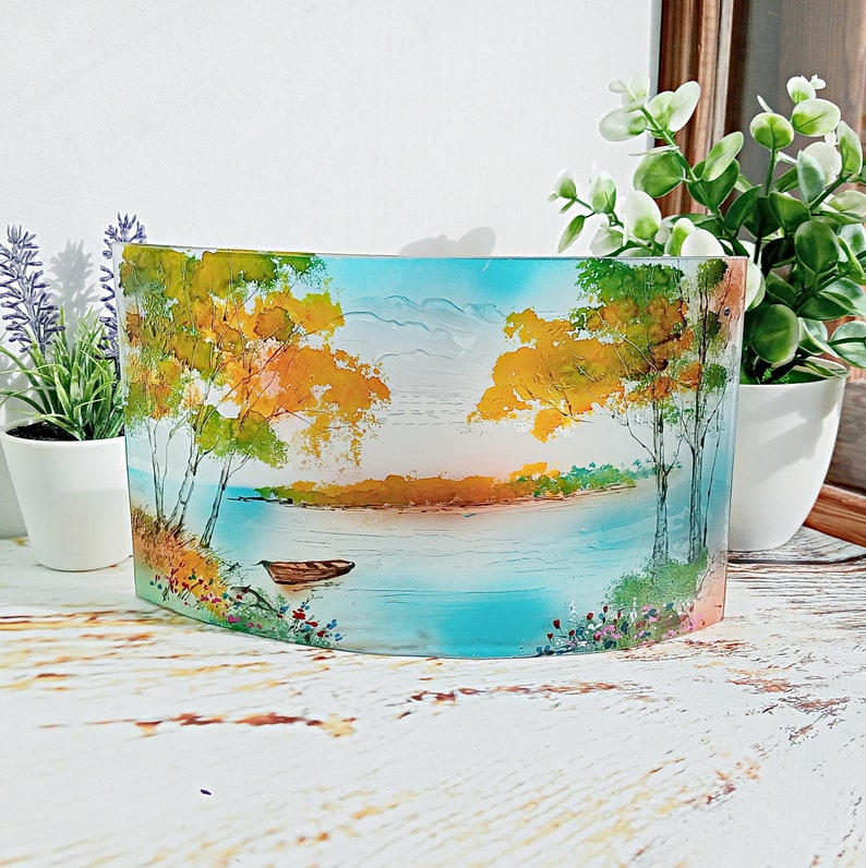 Glass Curve Painting Nature Free Standing Glass Screen Stained Glass ...