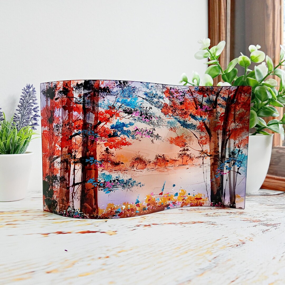 Fused Glass Landscape Painting, Free Standing Nature Scene, Sun Catcher ...