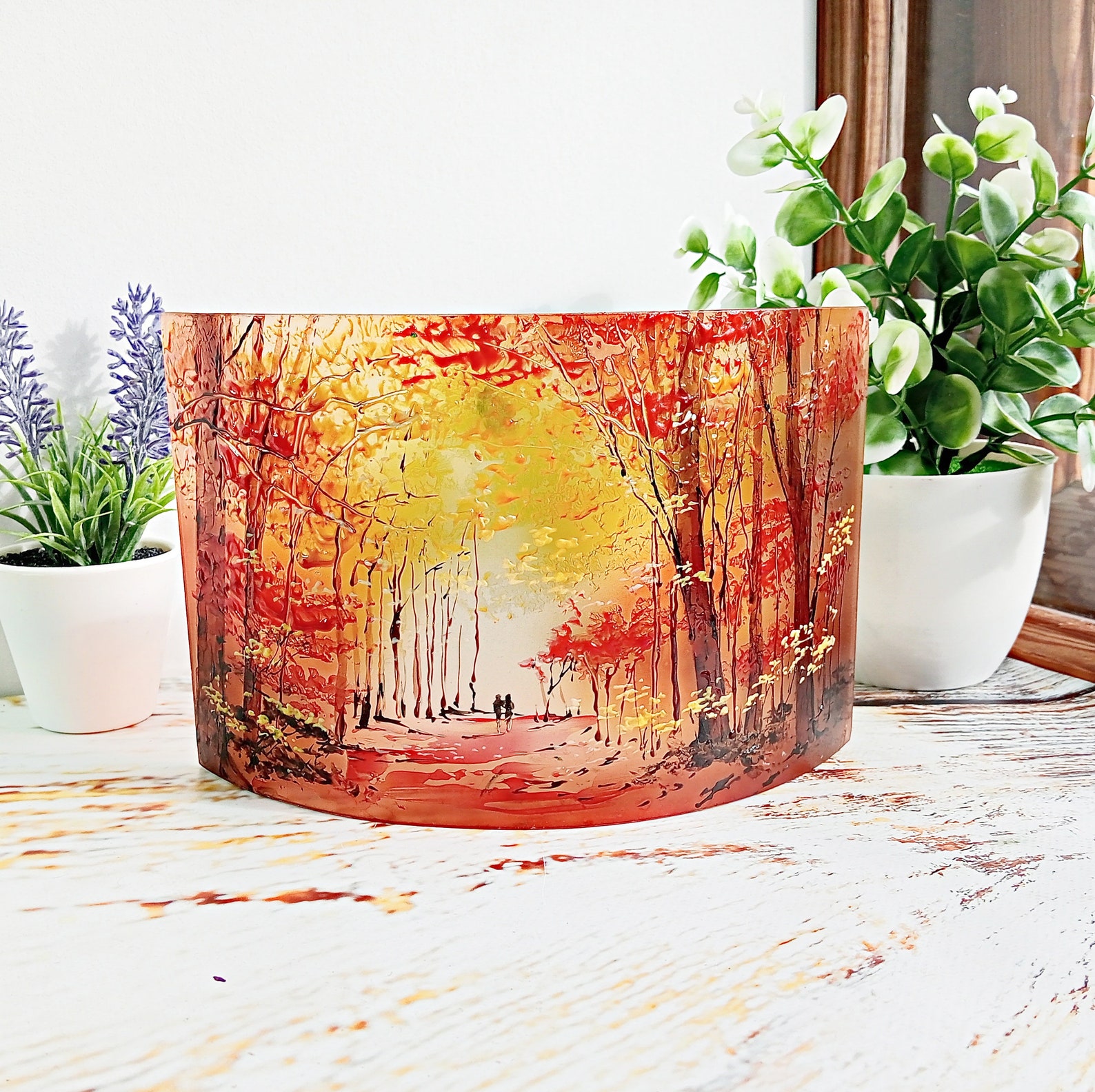 Glass Curve Painting Nature Free Standing Glass Screen Stained Glass ...