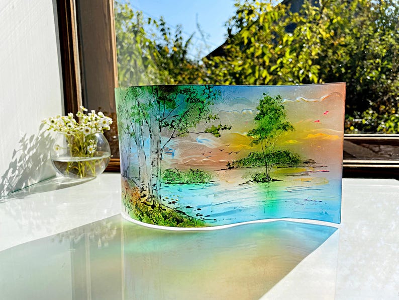 Hand-painted Glass Nature Scene, Free Standing Art Panel - Etsy