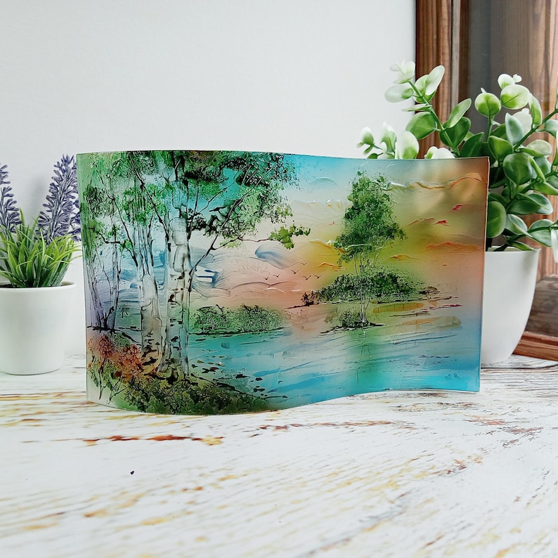 Hand-painted Glass Nature Scene, Free Standing Art Panel - Etsy