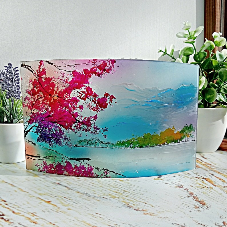 Glass Curve Painting Nature Free Standing Glass Screen Stained Glass ...