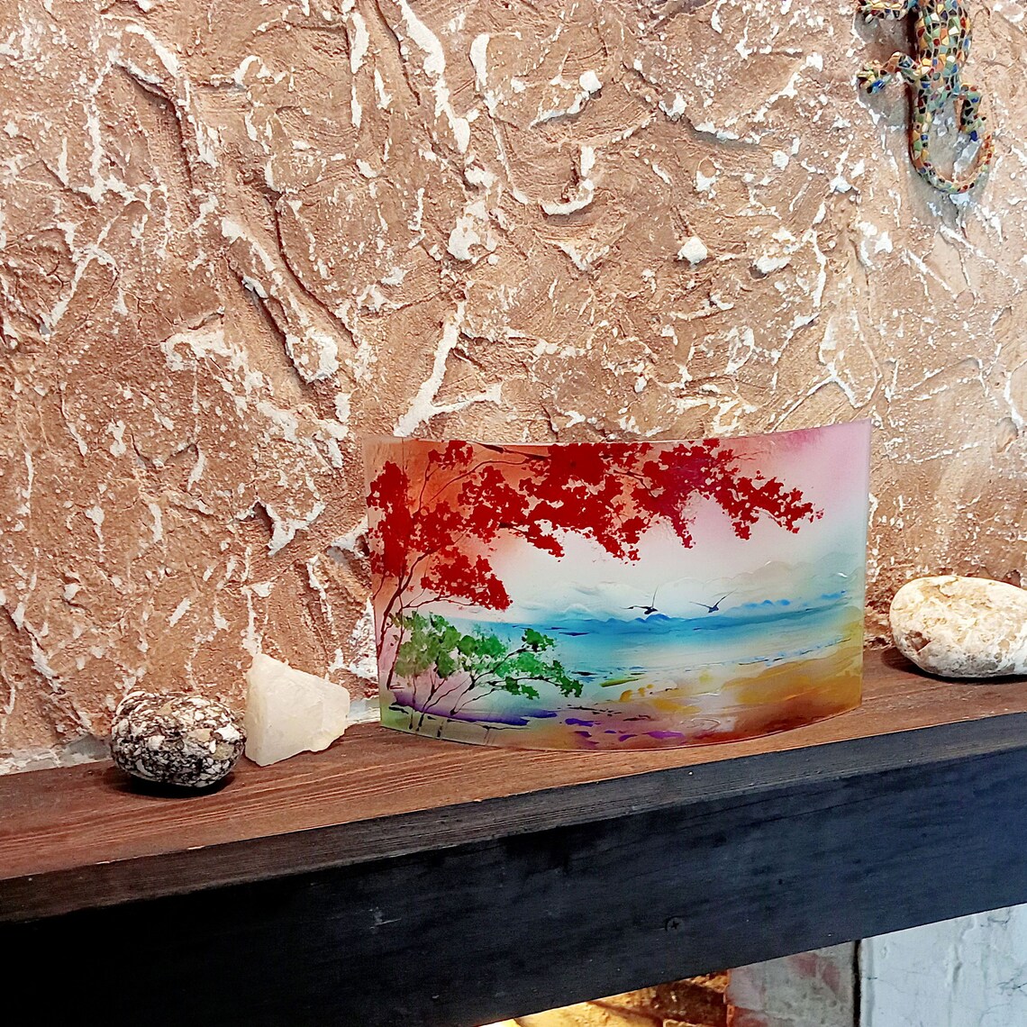 Glass Curve Painting Nature Free Standing Glass Screen Stained Glass ...