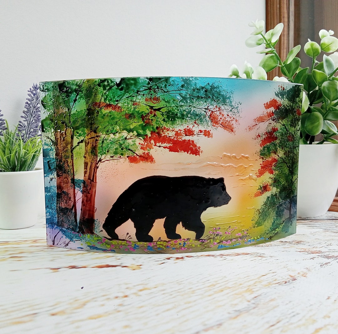 Fused Glass Bear Painting, Free Standing Sun Catcher - Etsy